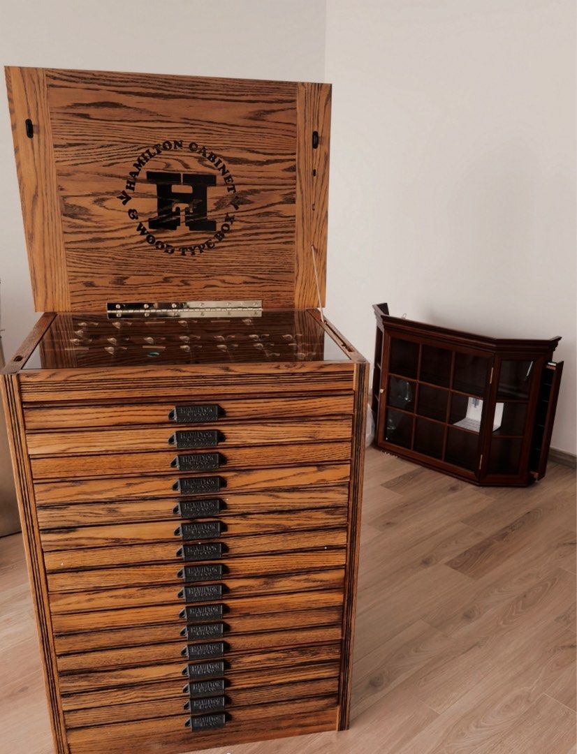 Vintage Hamilton Letterpress Drawer Cabinet (red oak), Furniture & Home ...