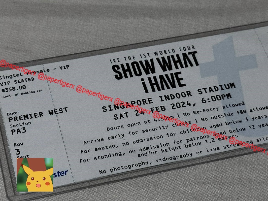 VIP Seated PA3 Row 3 IVE THE 1ST WORLD TOUR IN SINGAPORE, Tickets ...