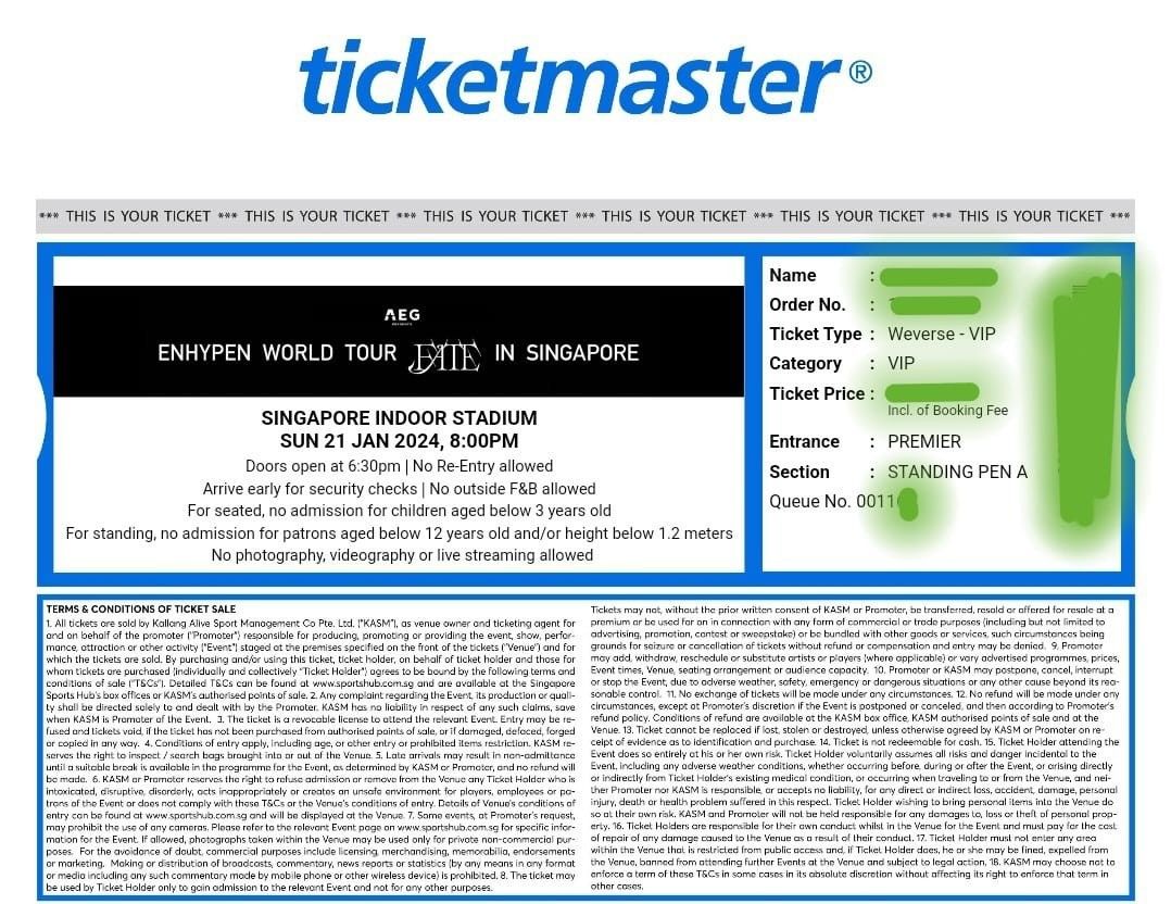 VIP Standing Pen A Enhypen World Tour Fate Concert Ticket Singapore ...
