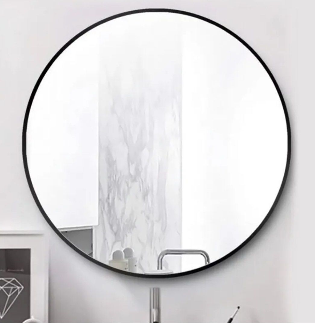 Wall Mounted Industrial Style Mirror Round Brushed Black Metal Frame ...