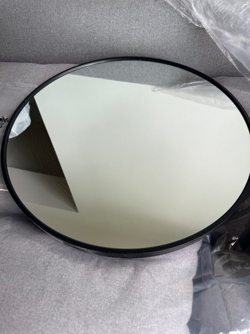 Wall Mounted Industrial Style Mirror Round Brushed Black Metal Frame ...