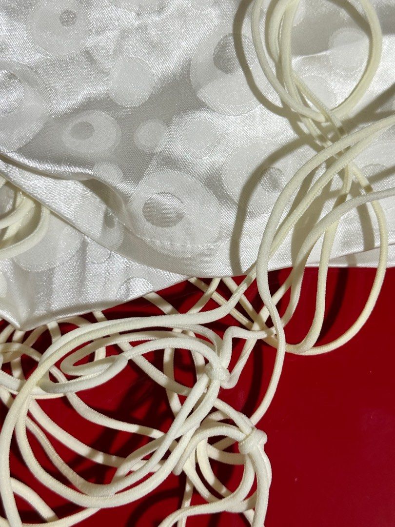 white polka satin cowl neck stringy top, Women's Fashion, Tops ...