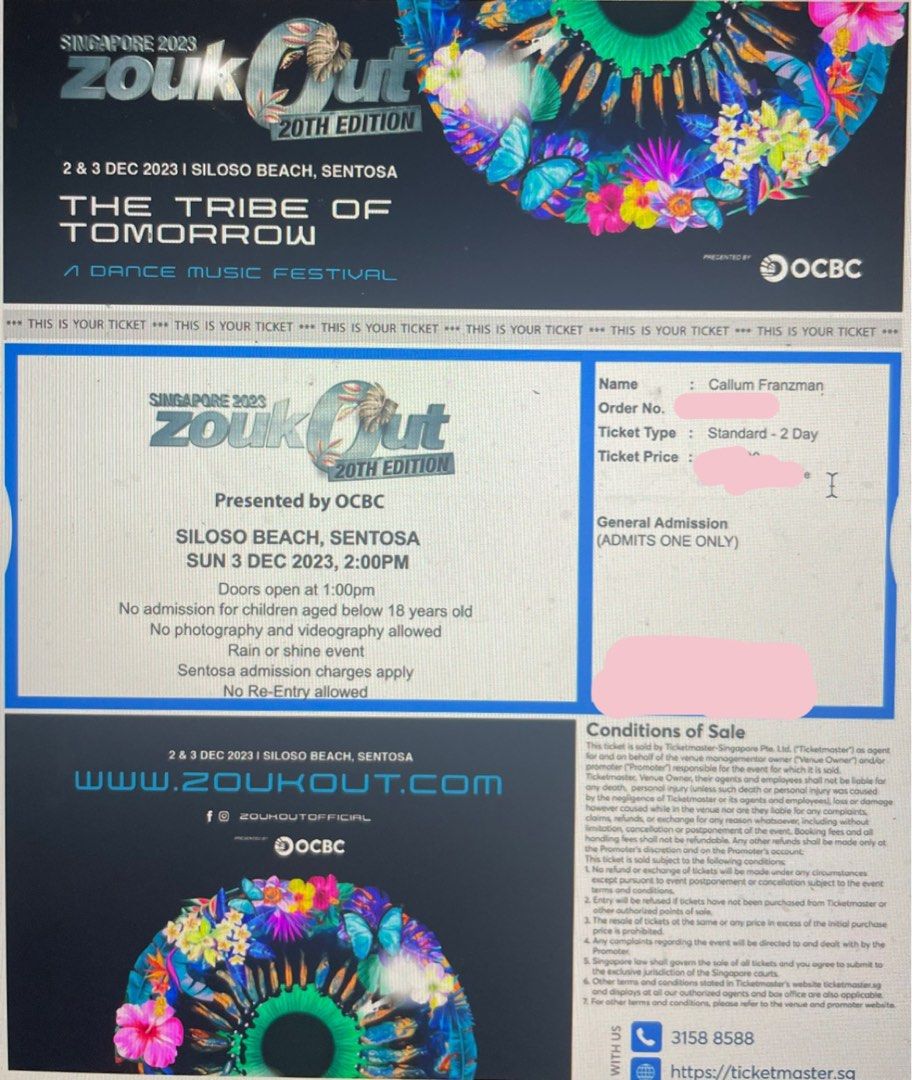 ZoukOut Day 2 (3rd Dec) Ticket x01, Tickets & Vouchers, Event Tickets ...