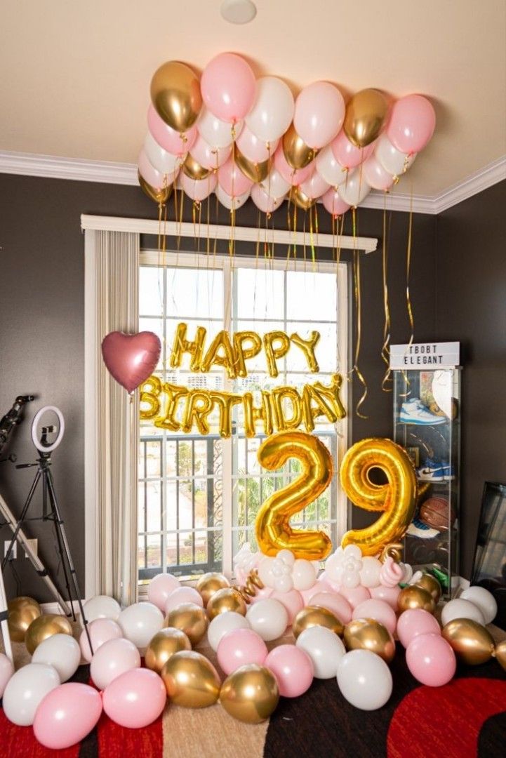 Birthday party decoration surprise setup balloon helium arrangements ...