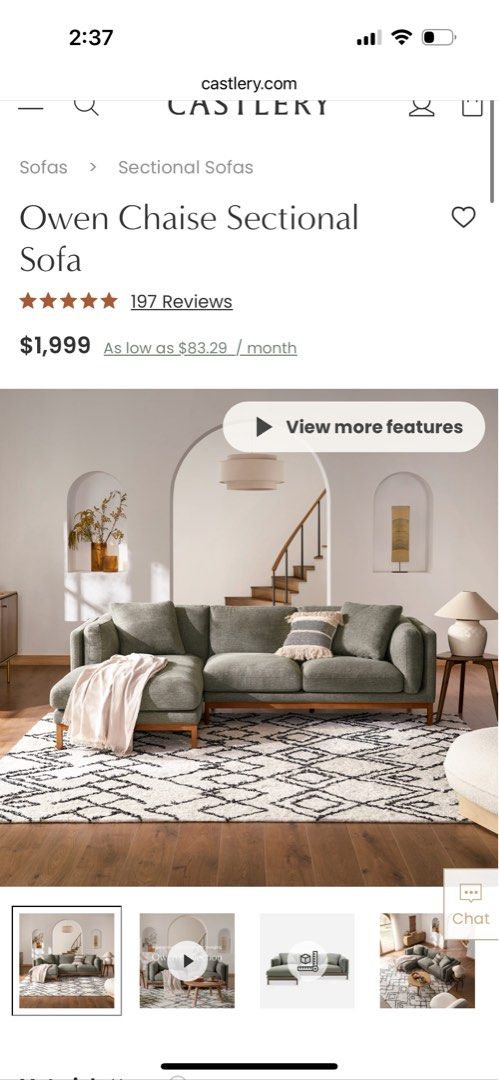 Castlery Owen chaise sectional sofa, Furniture & Home Living, Furniture ...