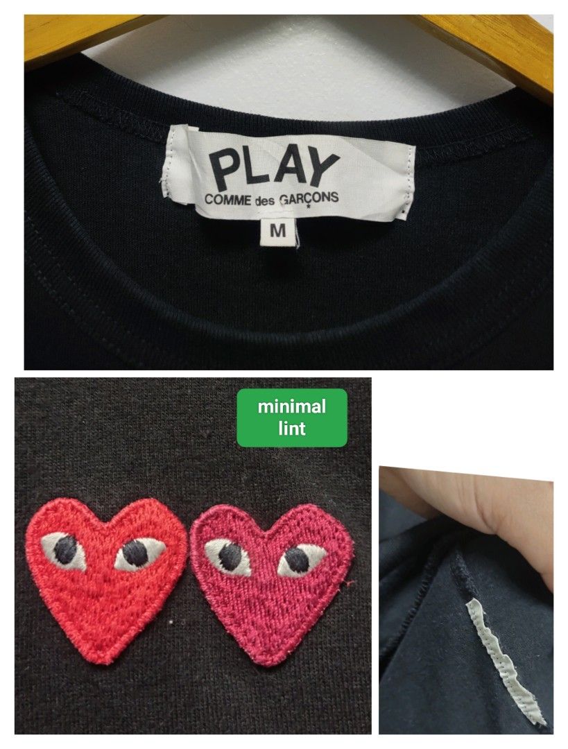 CDG Play Double Heart Logo Tshirt, Luxury, Apparel on Carousell