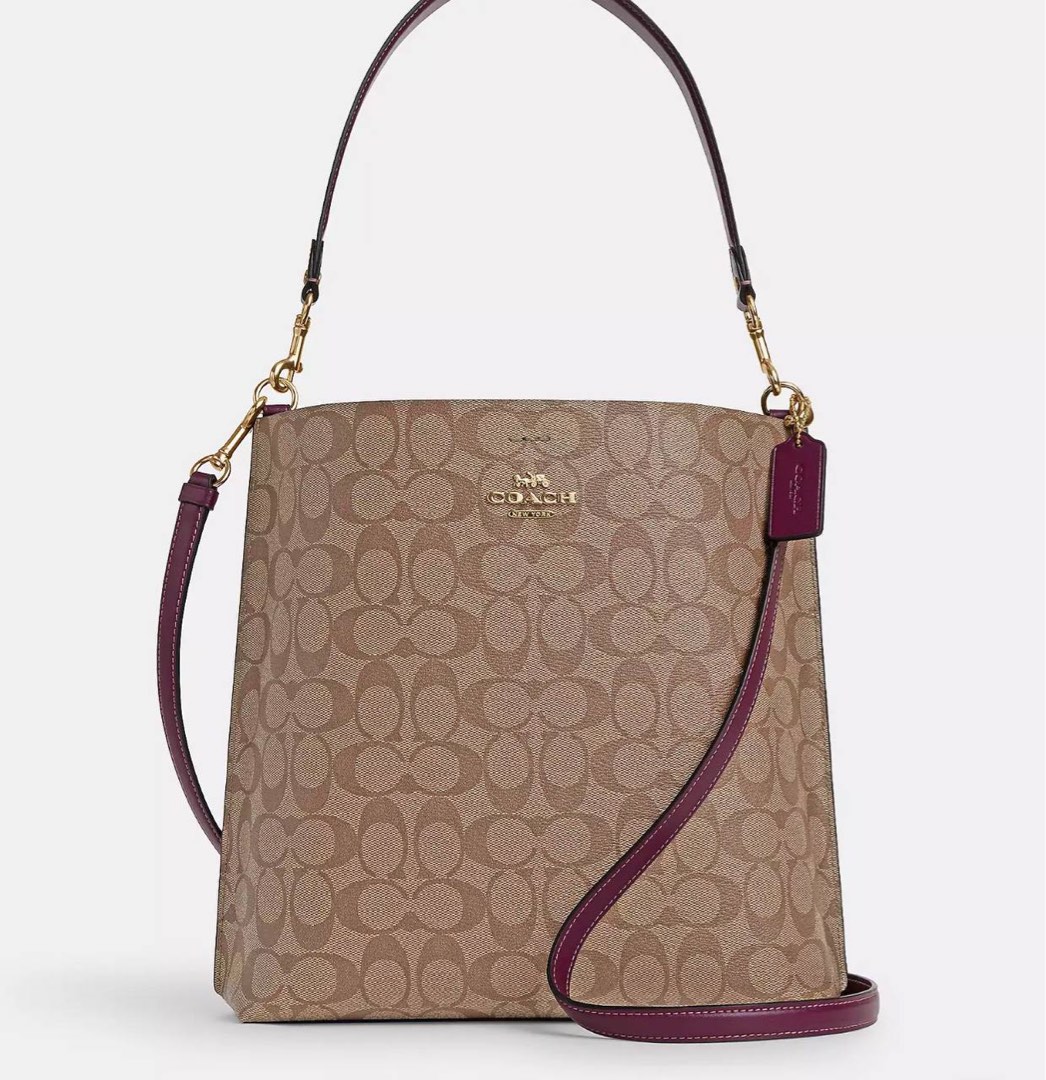 Coach Mollie Large Bucket in Signature Khaki/Dark Berry, Luxury, Bags ...