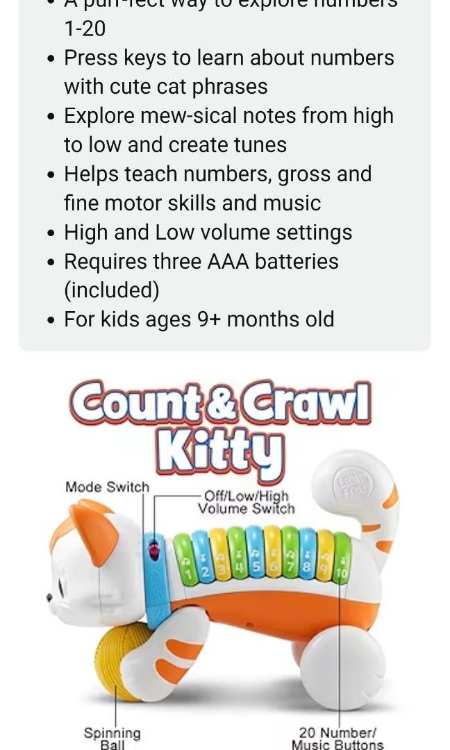 Count and crawl kitty, Babies & Kids, Infant Playtime on Carousell