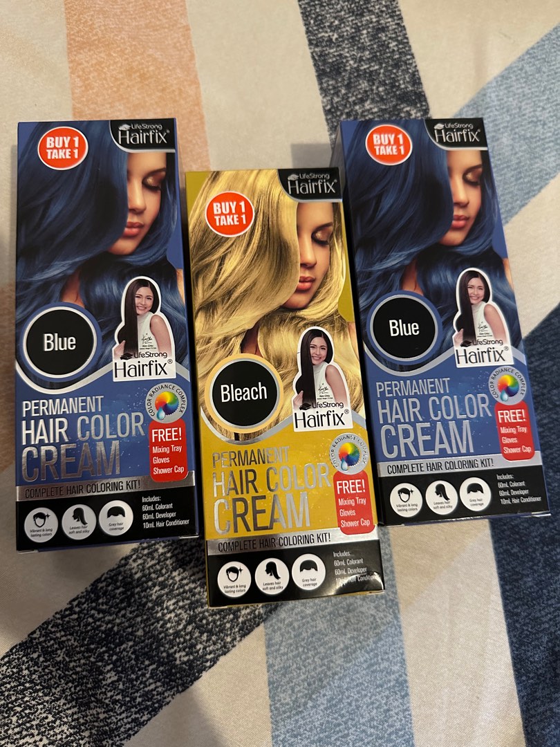 Hairfix Blue Permanent Hair Color Cream 3 boxes, Beauty & Personal Care ...