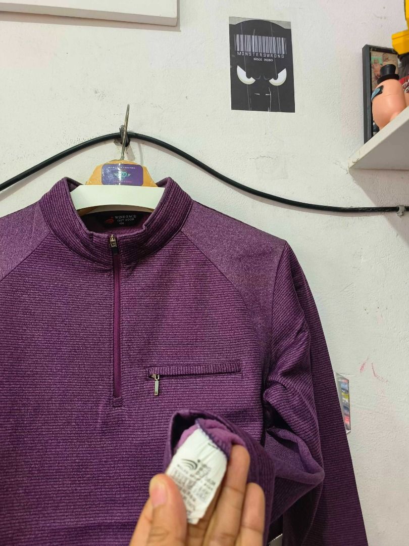 Kaos Lengan Panjang Wind Face Outdoor Ungu Garis Garis Zipper, Fesyen ...