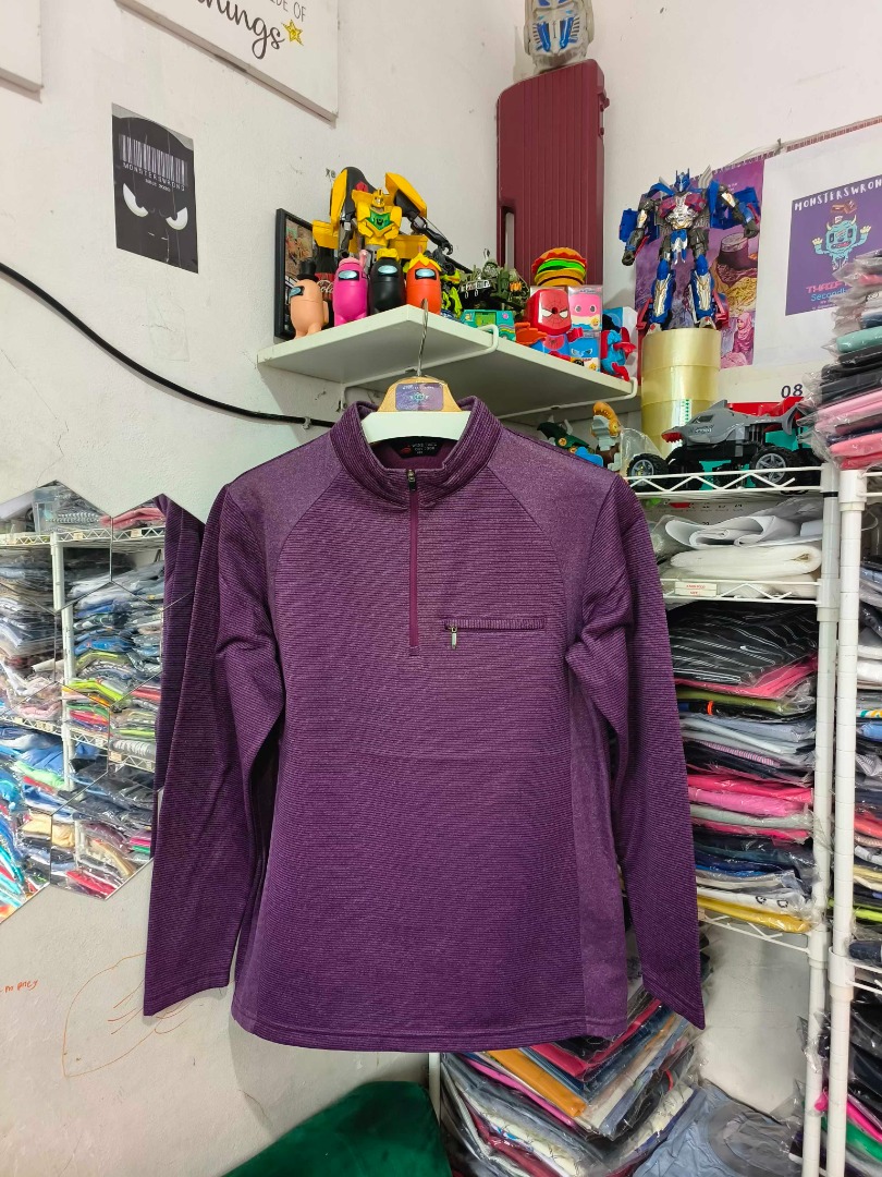 Kaos Lengan Panjang Wind Face Outdoor Ungu Garis Garis Zipper, Fesyen ...