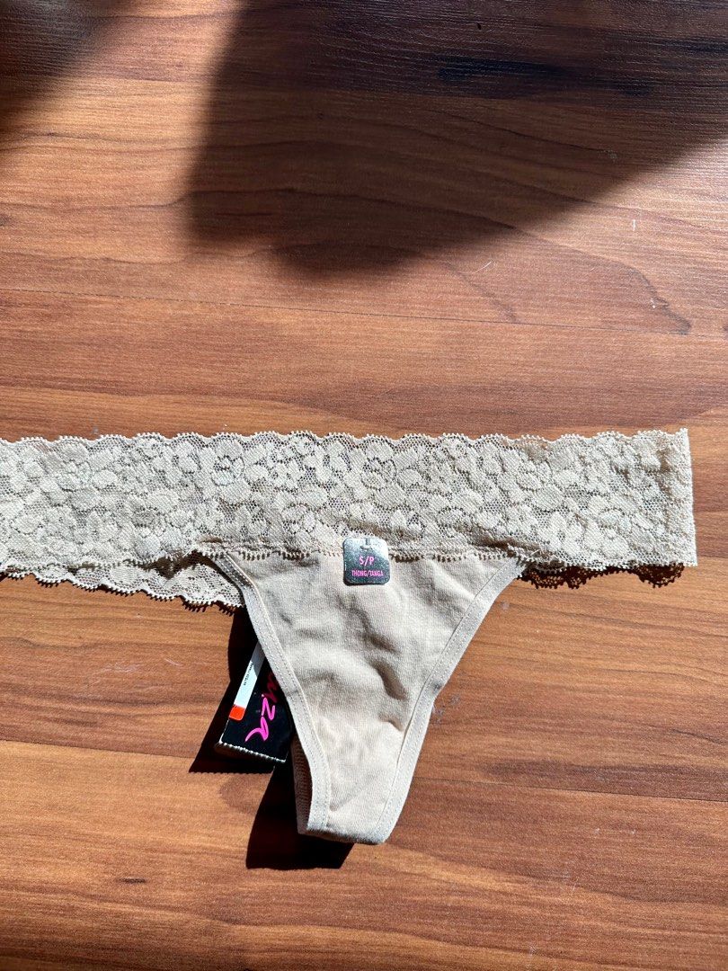 La Senza Beige Nude Lace cotton Thong Panty Lingerie Underwear G-String ...
