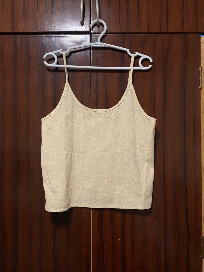 Linen light yellow tank top, Women's Fashion, Tops, Sleeveless on Carousell