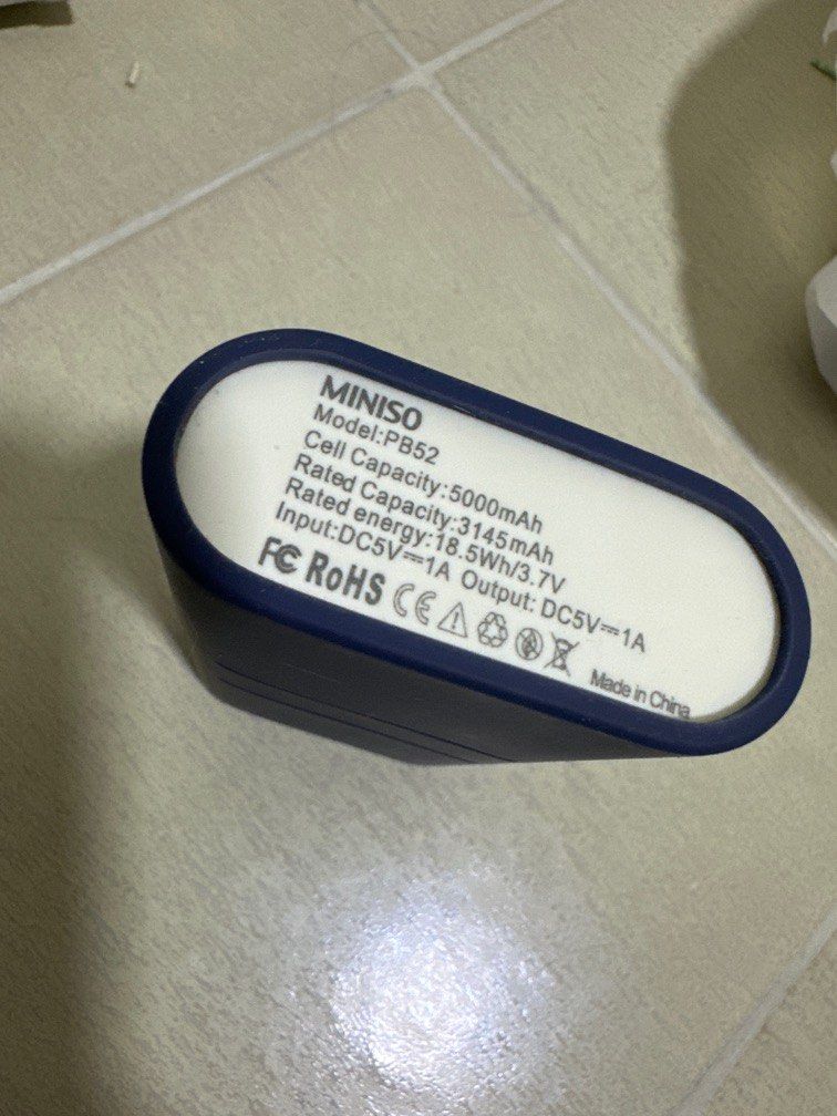 Miniso portable charger 5000mah silver, Mobile Phones & Gadgets, Mobile ...