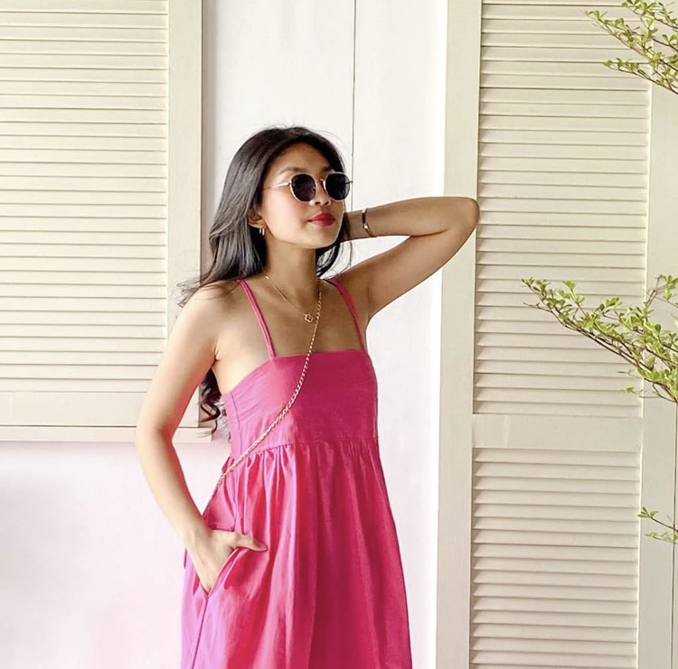 Pink Linen Midi Dress, Women's Fashion, Dresses & Sets, Dresses on ...