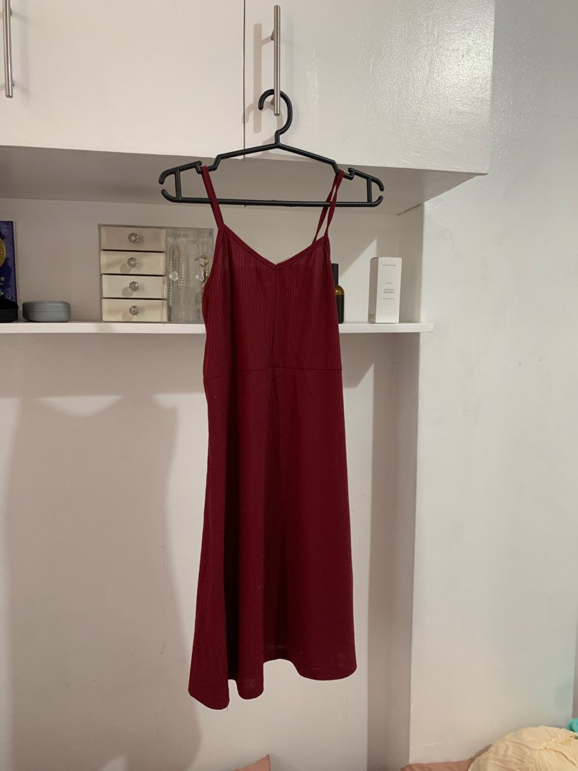 Red / Wine Red Slip Dress, Women's Fashion, Dresses & Sets, Dresses on ...