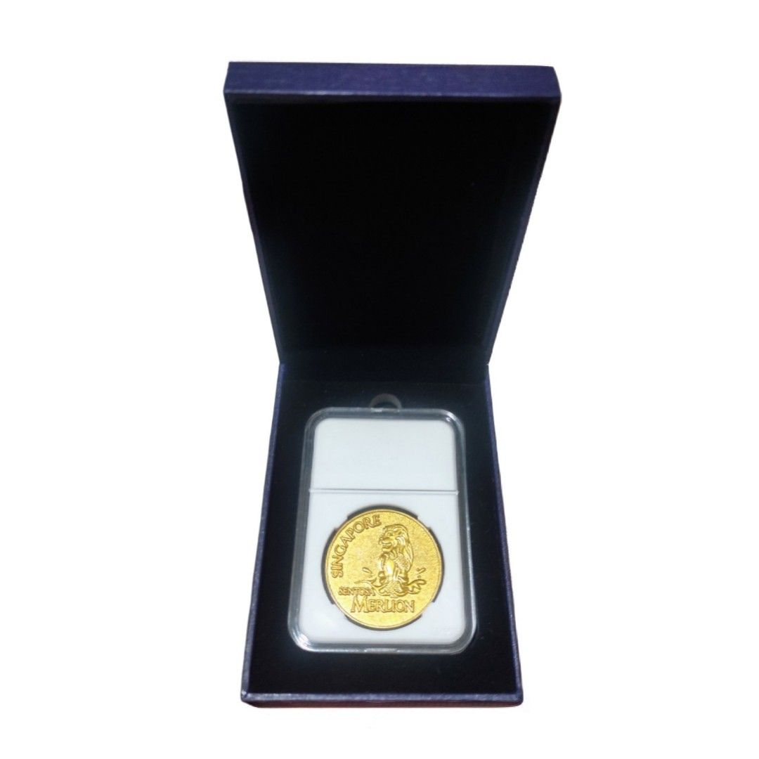 Singapore Sentosa Merlion Souvenir Gold Medal Lucky Coin Keberuntungan ...