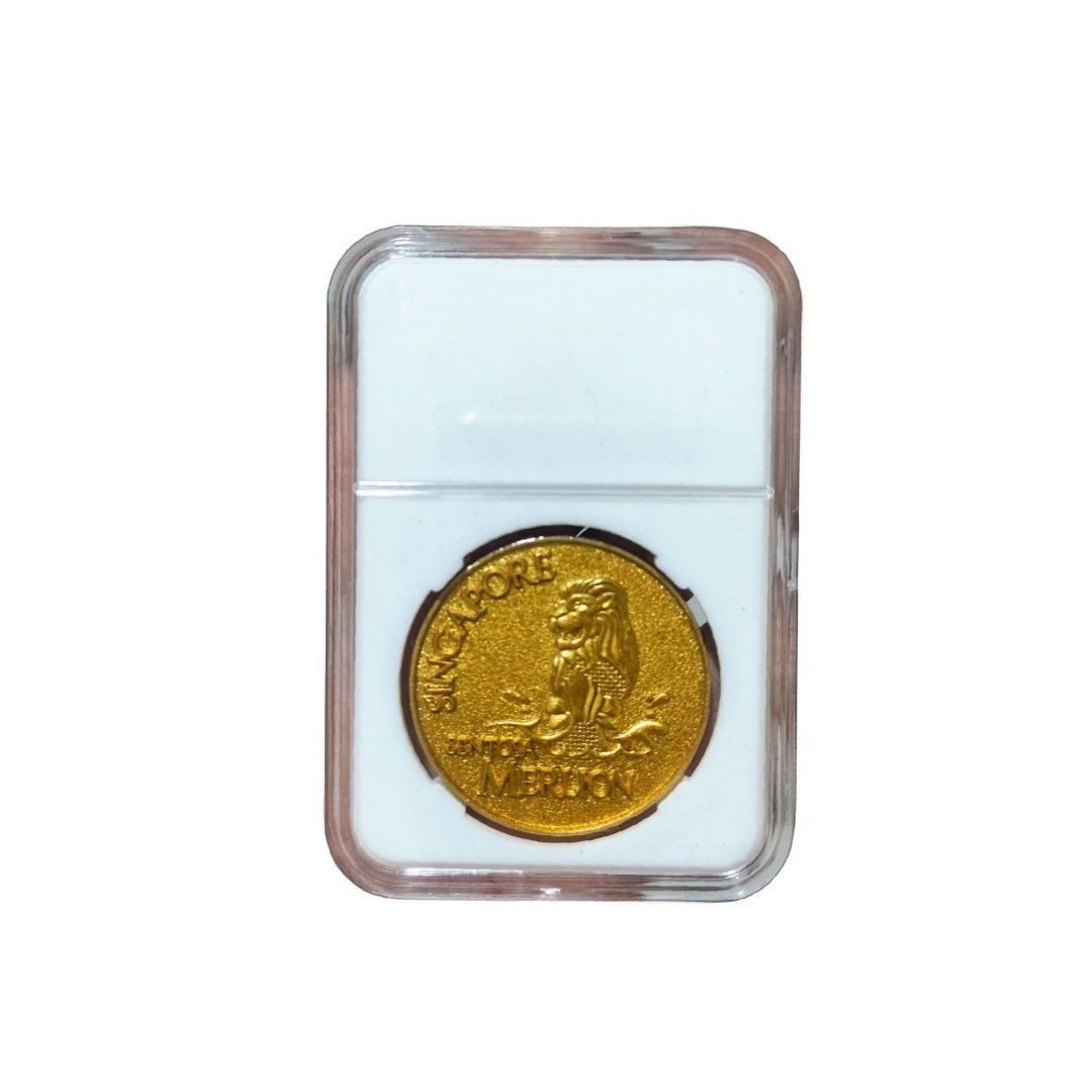 Singapore Sentosa Merlion Souvenir Gold Medal Lucky Coin Keberuntungan ...