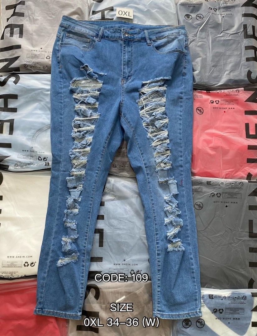 Tattered Jeans Plus size, Women's Fashion, Bottoms, Jeans on Carousell