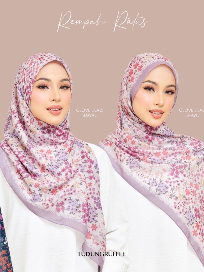 Tudung ruffle rempah ratus collection in clove lilac bawal, Women's ...
