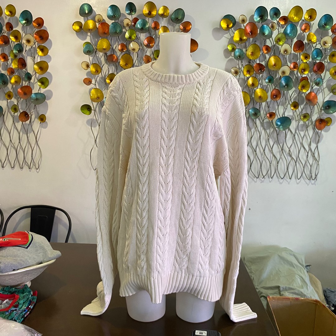 Vintage Rope Knitted Sweater Plain cream/white heavy knit, Women's ...