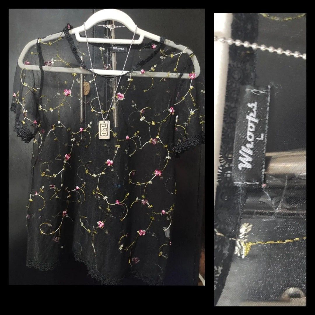Whoops Black Floral See-through Mesh Top, Women's Fashion, Tops, Others ...