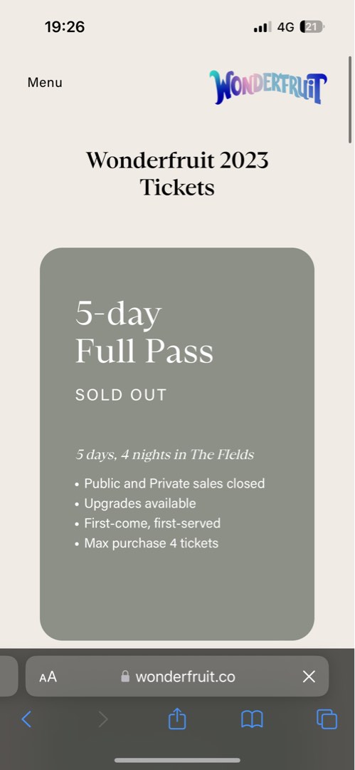 Wonderfruit 5 day pass - 2 tickets, Tickets & Vouchers, Event Tickets ...