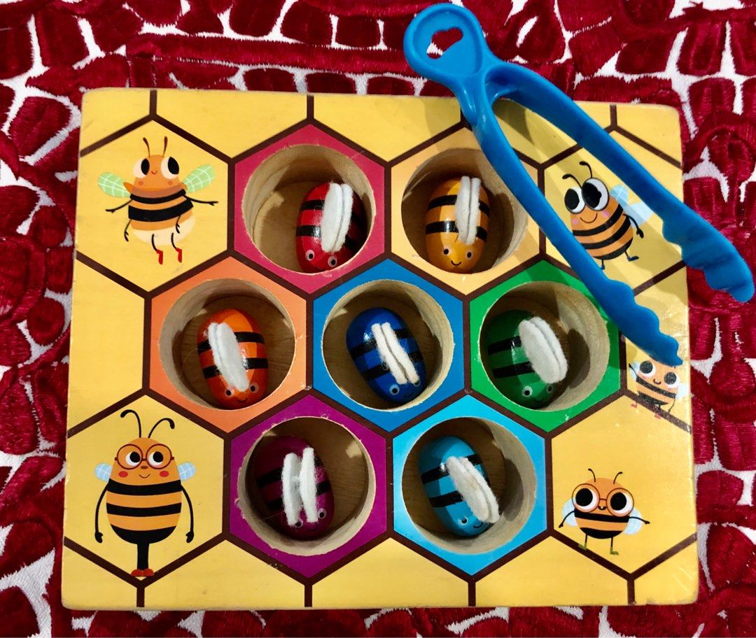 Wooden Bee Clamp color sorting for kids, Hobbies & Toys, Toys & Games ...