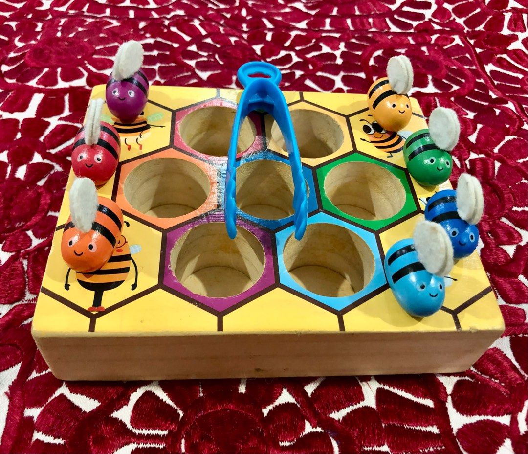 Wooden Bee Clamp color sorting for kids, Hobbies & Toys, Toys & Games ...