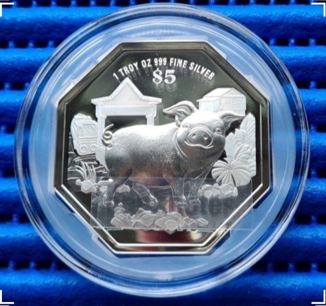 2019 Singapore Lunar Year of the Pig Octagon Shaped $5 Silver Proof ...