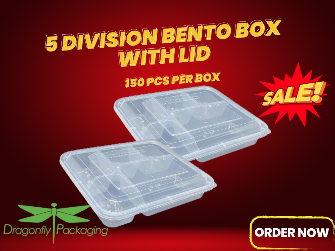 5 DIVISION BENTO BOX WITH LID, Furniture & Home Living, Kitchenware ...