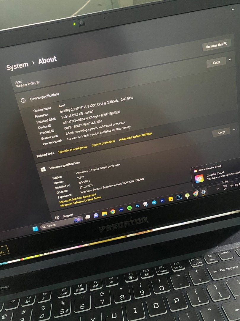 ACER PREDATOR HELIOS 300 Windows 11 i7-9th gen, Computers & Tech ...