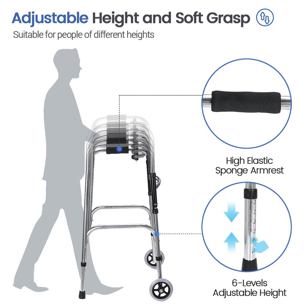Adult Walker-Heavy Duty Foldable stainless Steel Walking Aid Crutches ...