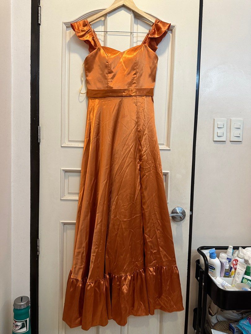 Burnt orange Silk dress, Women's Fashion, Dresses & Sets, Evening dresses & gowns on Carousell