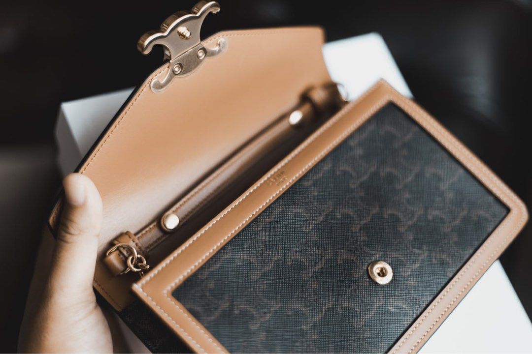 Celine WOC Margo in Triomphe Canvas and Calfskin Tan, Luxury, Bags ...