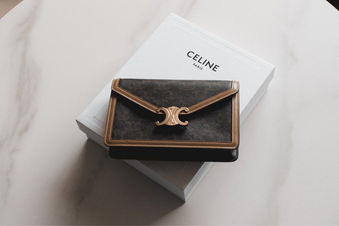 Celine WOC Margo in Triomphe Canvas and Calfskin Tan, Luxury, Bags ...