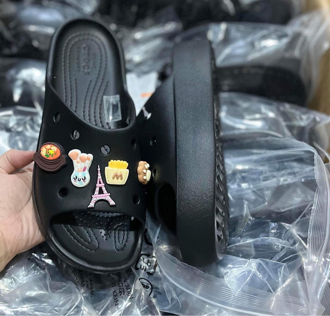 Classica platform slides black, Women's Fashion, Footwear, Slippers and ...