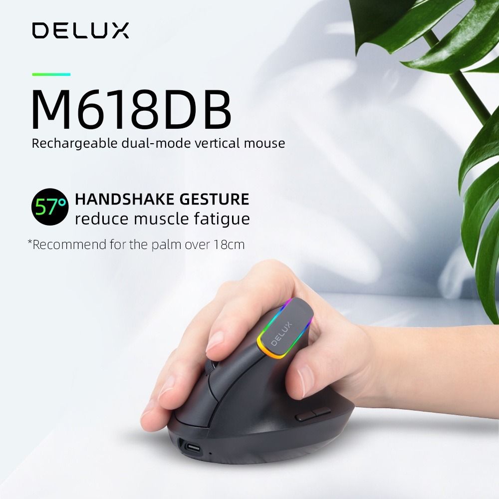 Delux M618DB Wireless Mouse Dual mode Ergonomic Rechargeable Vertical ...