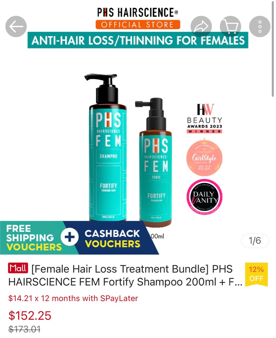 [Female Hair Loss Treatment Bundle] PHS HAIRSCIENCE FEM Fortify Shampoo 200ml + Fem Fortify ...
