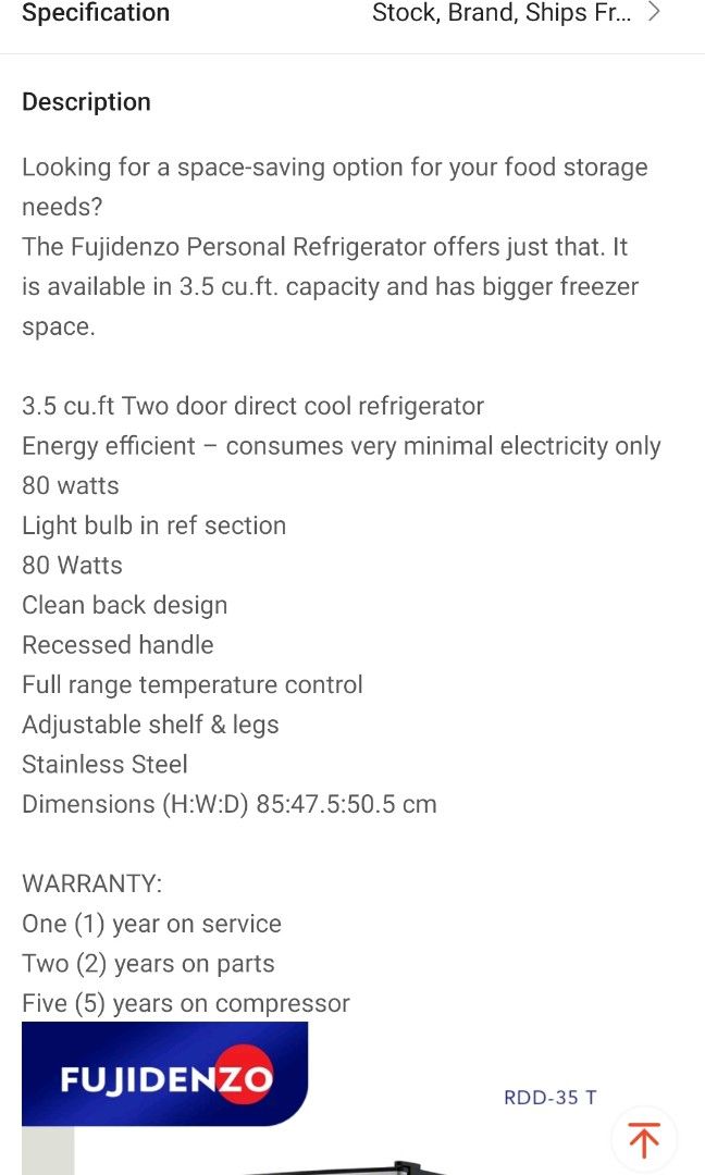 Fujidenzo ref personal freezer, TV & Home Appliances, Kitchen ...