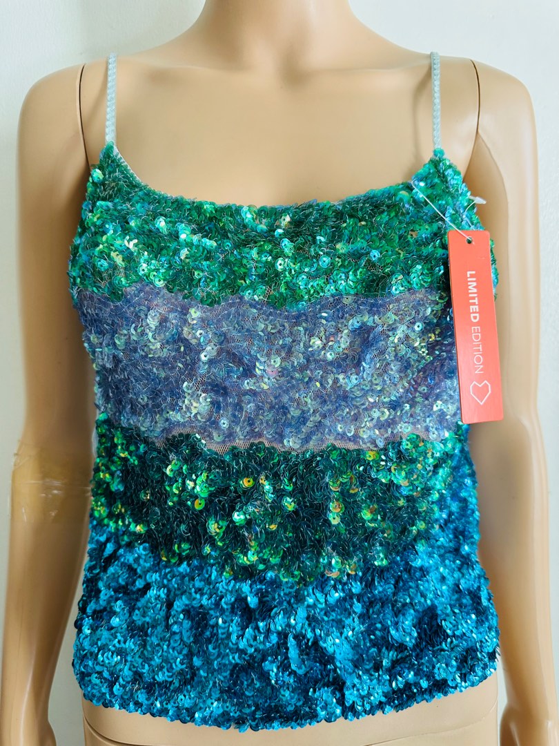 Glittery,sequenced,disco, glitz and glam top, Women's Fashion, Tops ...