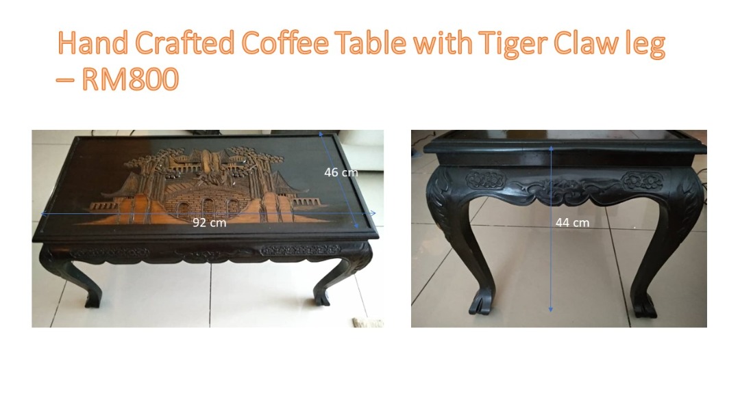 Hand Crafted Coffee Table with Tiger Claw leg, Furniture & Home Living ...