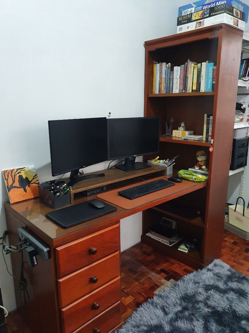 Home laptop computer work table with 4 drawers and cabinet 5 shelves ...