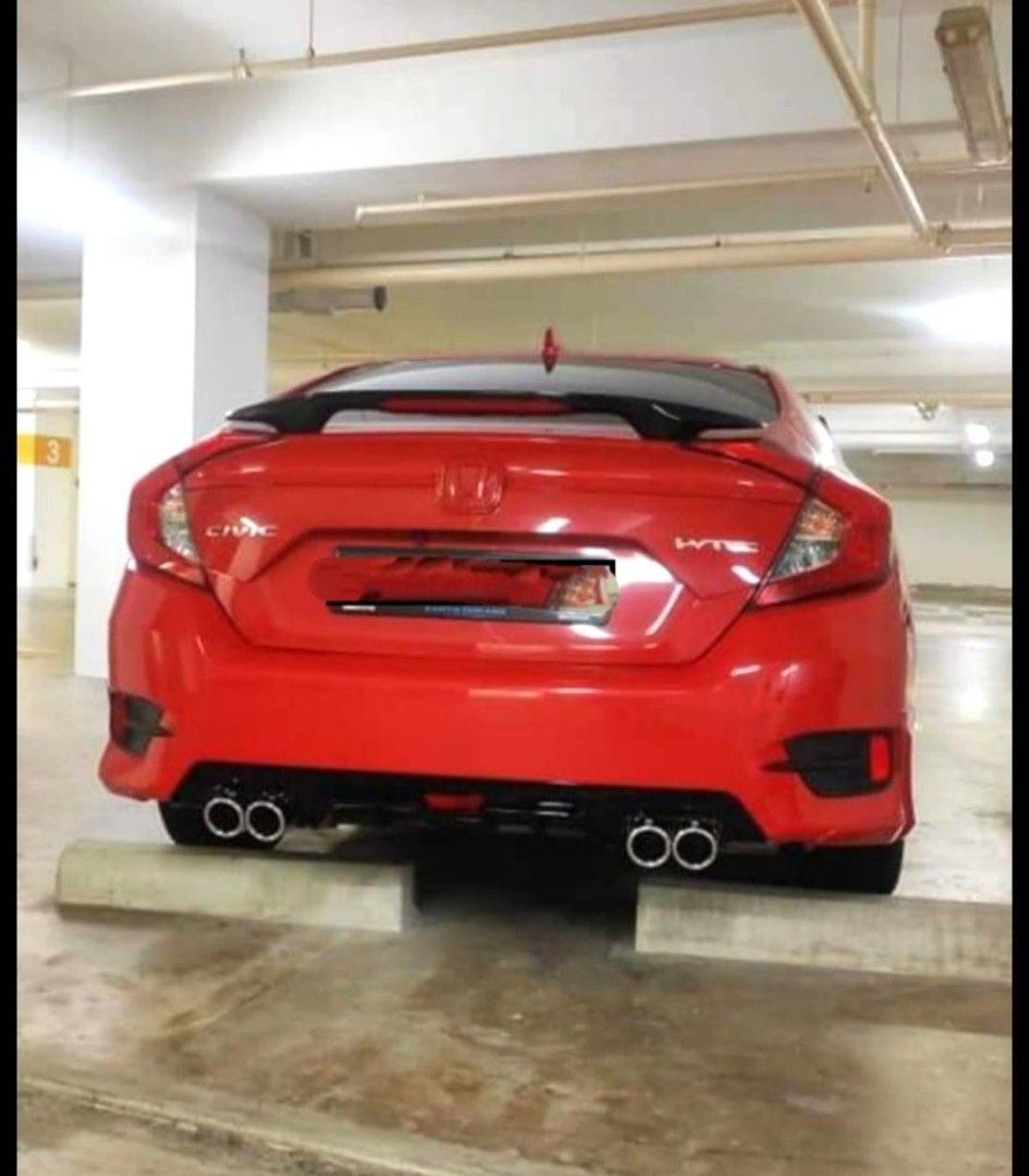Honda Civic FC rear diffuser - glossy black with Quad exhaust tips, Car ...