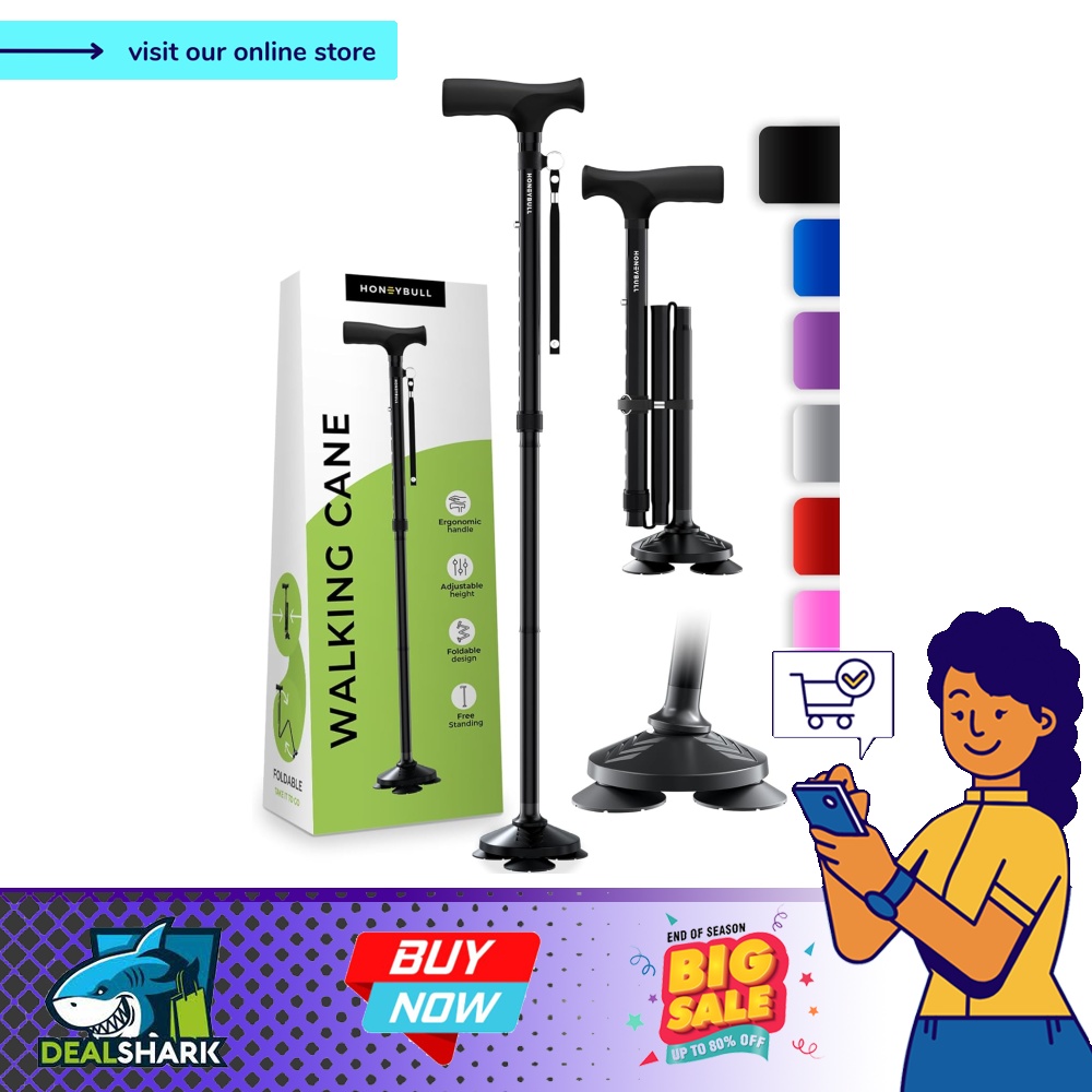 HONEYBULL Walking Cane for Men & Women | Free Standing, Foldable, Pivot ...
