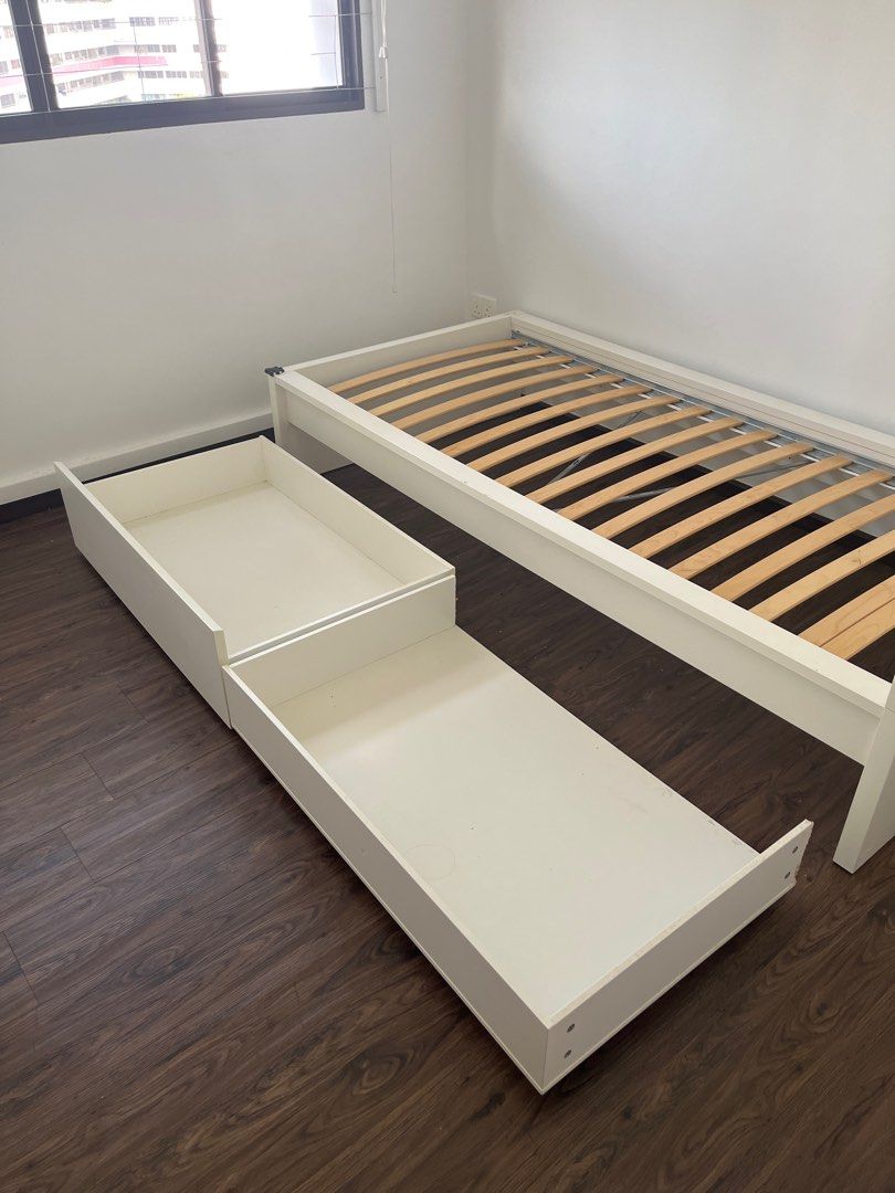 Ikea Malm Single Bed Frame (210cm x 106cm) with 2 drawers, Furniture ...