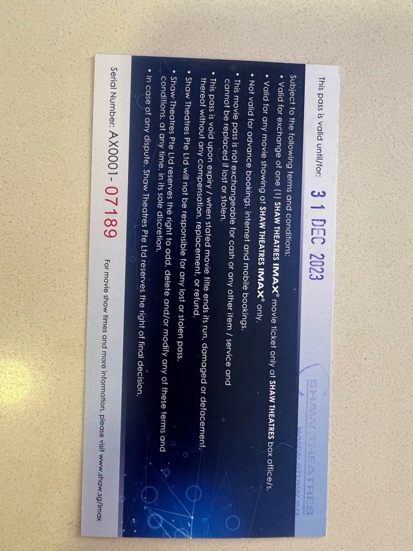 IMAX movie ticket passes, Tickets & Vouchers, Vouchers on Carousell