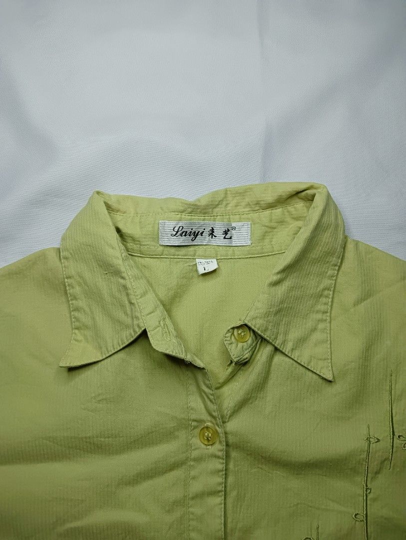 Light Green body hugging button down polo shirt, Women's Fashion, Tops ...