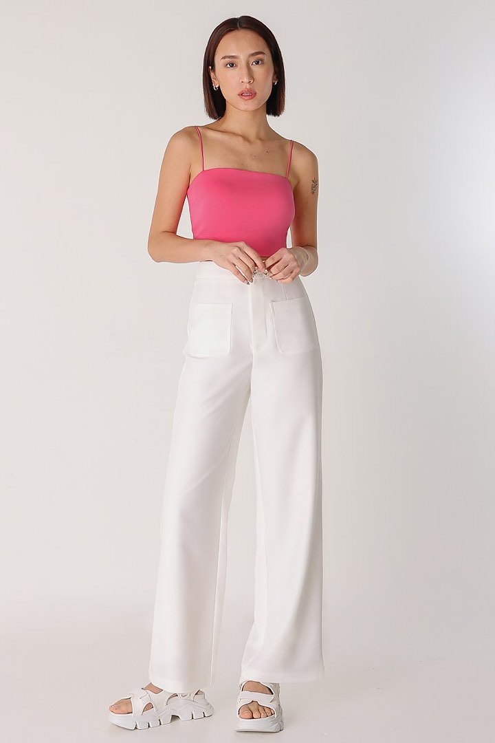 Lovet Rome Patch Pocket Pants in White, Women's Fashion, Bottoms, Other ...