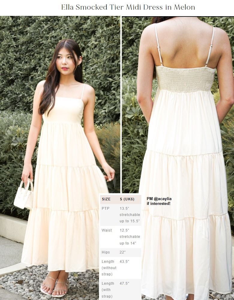 Mikayla-Ella Smocked Tier Midi Dress (Melon), Women's Fashion, Dresses ...